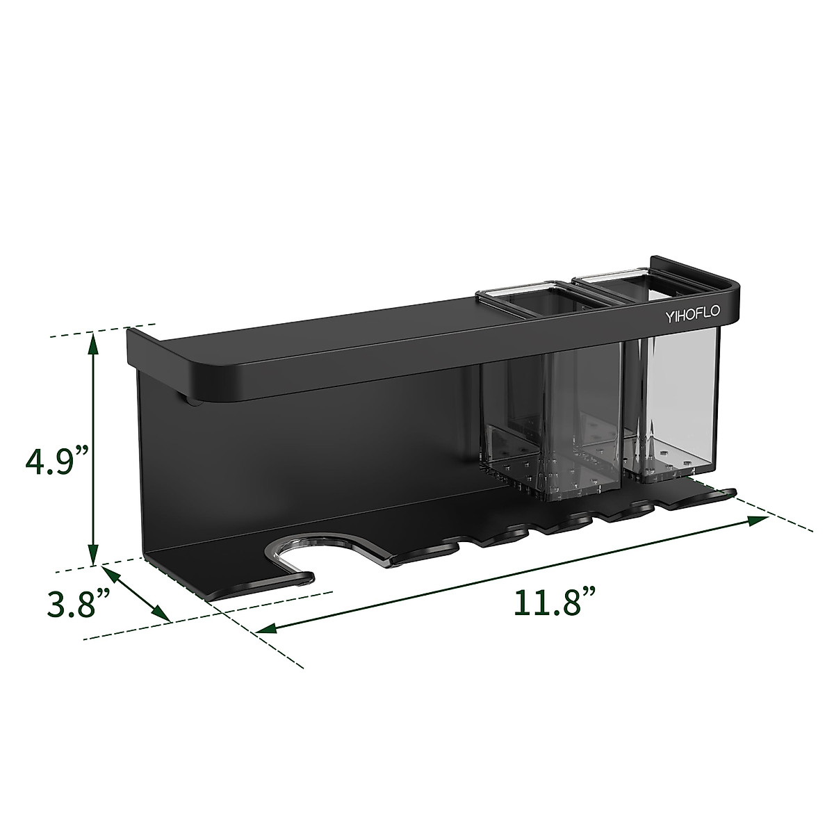 YIHOFLO Hair Dryer Holder Wall Mounted Adhesive/Drilling, Hair Dryer Storage Organizer with Shelf & Hooks. Hair Dryer Rack for Bathroom, Blow Dryer Holder, Hair Tool Organizer (Black)