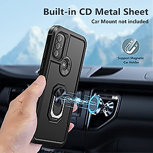 BNIUT for Motorola Moto G Play 2023 Case: Moto G Power 2022 Case/Moto G Pure 2021 Case - Dual Layer Protection Magnetic Kickstand Phone Cover with Ring Holder & Screen Protector (Matte Black)