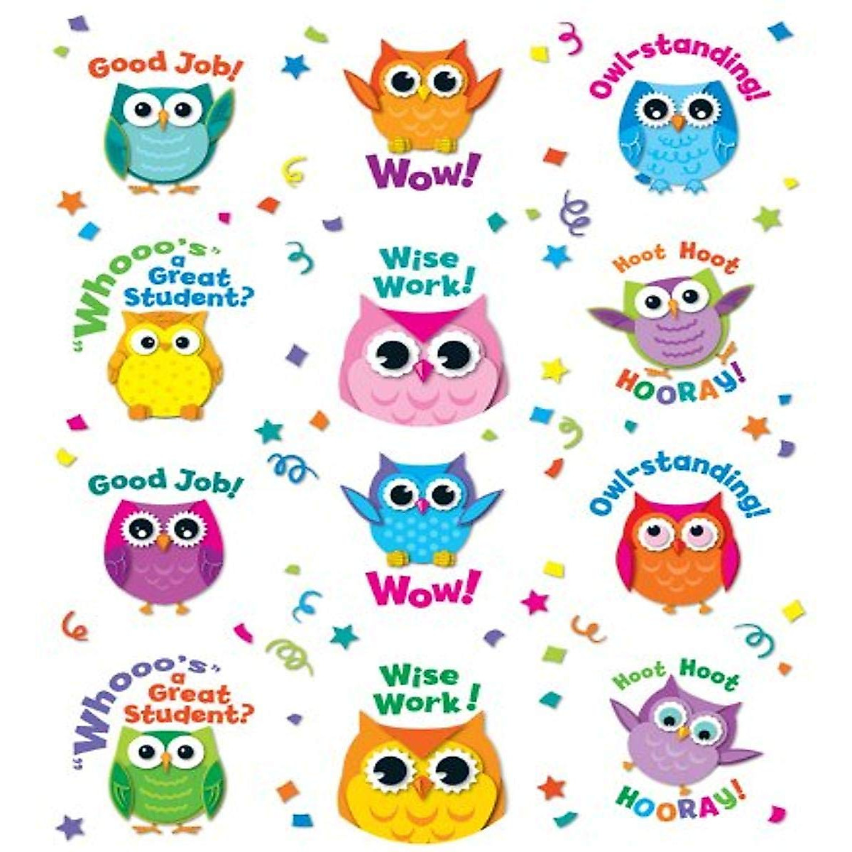 Carson Dellosa 72-Piece Colorful Owl Motivational Stickers for Kids Classroom Pack, Owl Classroom Stickers, Perfect for Incentive Charts, Reward Stickers and More (6 Sheets)