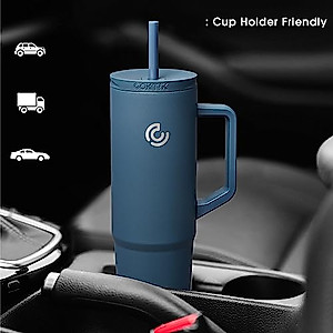 COKTIK 40 oz Tumbler with Handle and Straw, 3 Lids (Straw/Flip), Stainless Steel Vacuum Insulated Cup, 40 Ounce Travel Mug,Cupholder Friendly,Keeps Water Cold,Easy to Clean(Riptide)