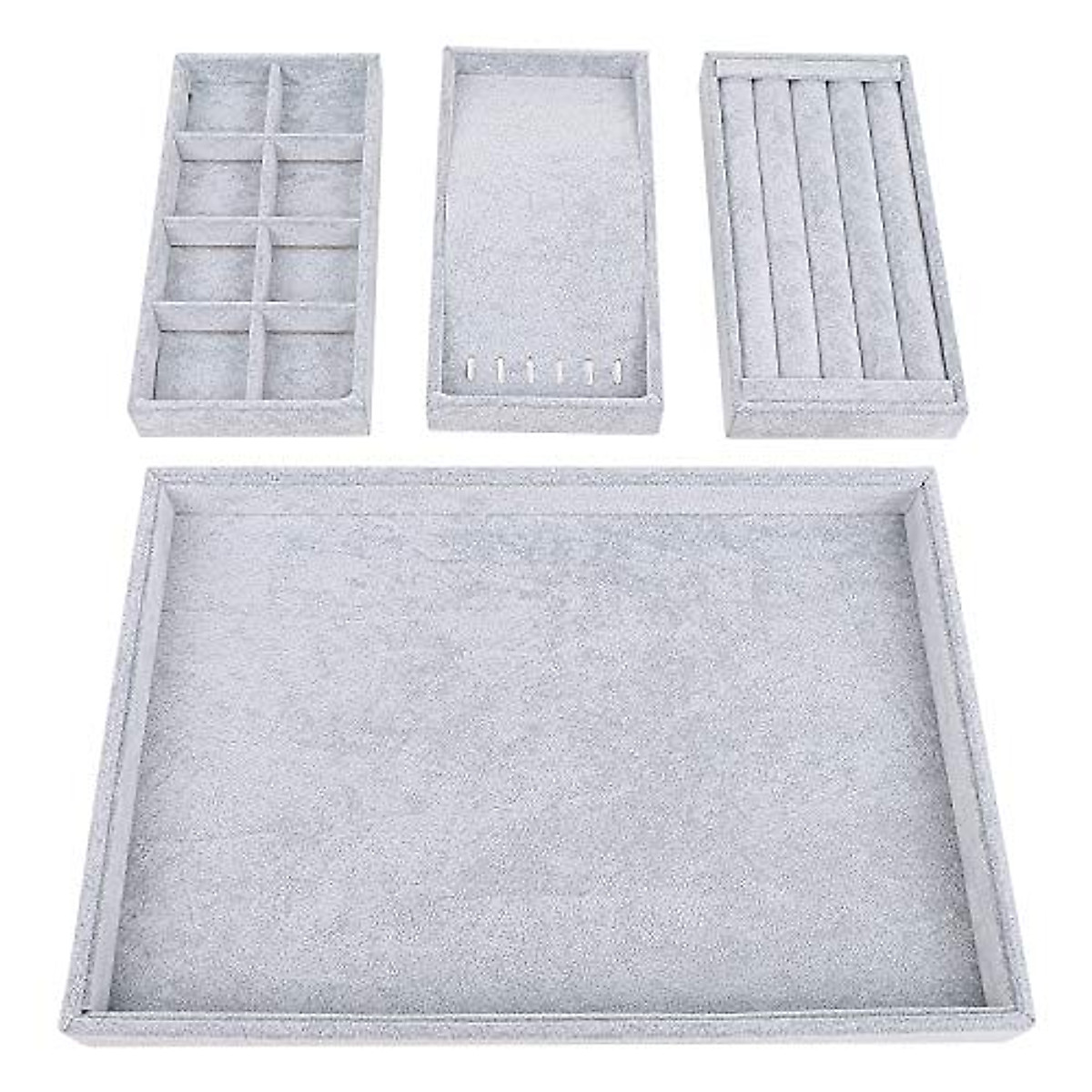 STYLIFING Jewelry Drawer Organizer 4 in 1 Stackable Jewelry Organizer Trays for Drawer Rings Earrings Necklaces Bracelet Storage Showcase Box(Grey)