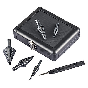 Anfrere 5PCS M2 Step Bits Set, 50 Sizes M2 HSS Step Drill Bits, 1/8"-1-3/8" Unibit Drill Bits Set for Sheet Steel Metal with Storage Case, Multiple Hole Stepped Up Bits Home Tools, 1016