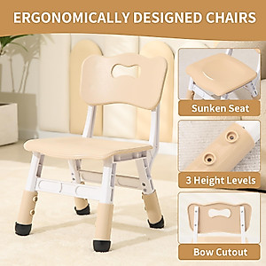 Hulaibit Kids Table and 4 Chairs Set, Height Adjustable Toddler Table and Chairs Set, Graffiti Desktop Children Activity Table for Ages 2-10, Daycare, Classroom, HOM