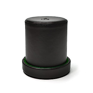 Luck Lab Black Leather Dice Cup with Lid Including 6 Matching Pearl Dice - Green Velvet Interior for Quiet Shaking - Use for Liars Dice Farkle Yahtzee Board Games