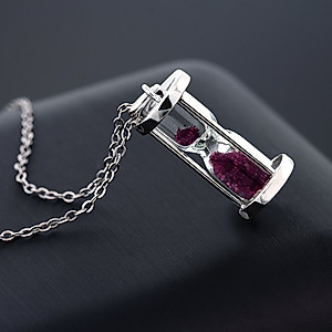 Gem Stone King 925 Sterling Silver Diamond & Gemstone Birthstone Dust Hourglass Necklace For Women With 18 Inch Silver Chain - Red