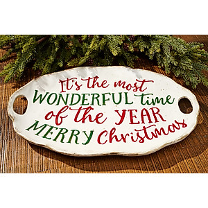 Mud Pie Farmhouse Christmas Serving Platter Set of 2, Red, 17"x10.75"