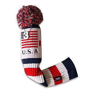 Craftsman Golf US Flag Knit Pom Pom White Blue Red Driver,Fairway Wood, Hybrid Head Cover Headcover for Callaway Mizuno Cobra Taylormade (3pcs (#1,3,5))