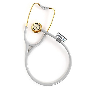 Stethoscope Golden ChestPiece with Latexfree Tube Soft Sealing Ear Knobs Royal Gold For Nurses & Doctors Stainless Steel Brass Ring Grey Tube