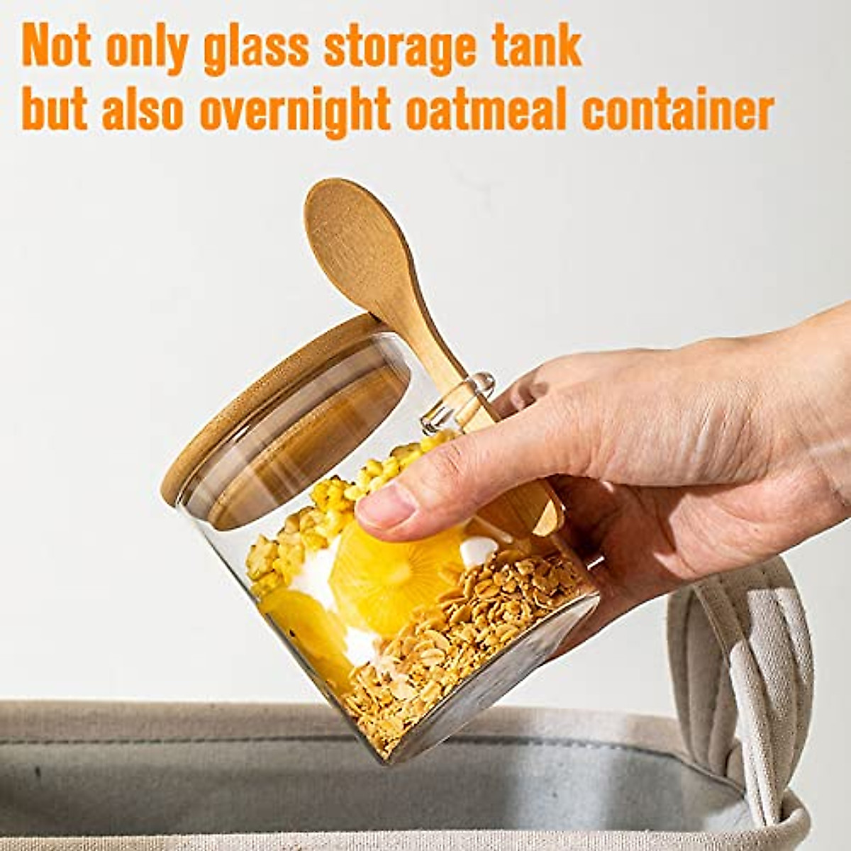 Hwawhin 4 Pack Airtight Glass Jars with Bamboo Lid & Spoons, 19 OZ Glass Food Storage Jars Borosilicate Glass Canisters for Coffee Bean, Sugar, Storage, Dry Goods, Cookie, Candy, Tea, Spices and More