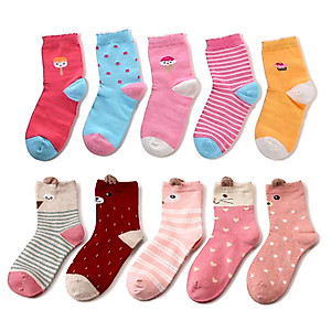 SUNBVE 10 Pairs Pack Toddler Little Girls Fun Cotton Ankle Socks