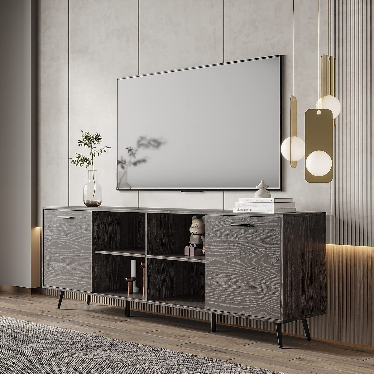 EMKK Stand Mid-Century Wood Modern Entertainment Center Adjustable Storage Cabinet TV Console for Living Room,Bedroom TVTable,78.74×15.75×27.56 inch, Antique Gray