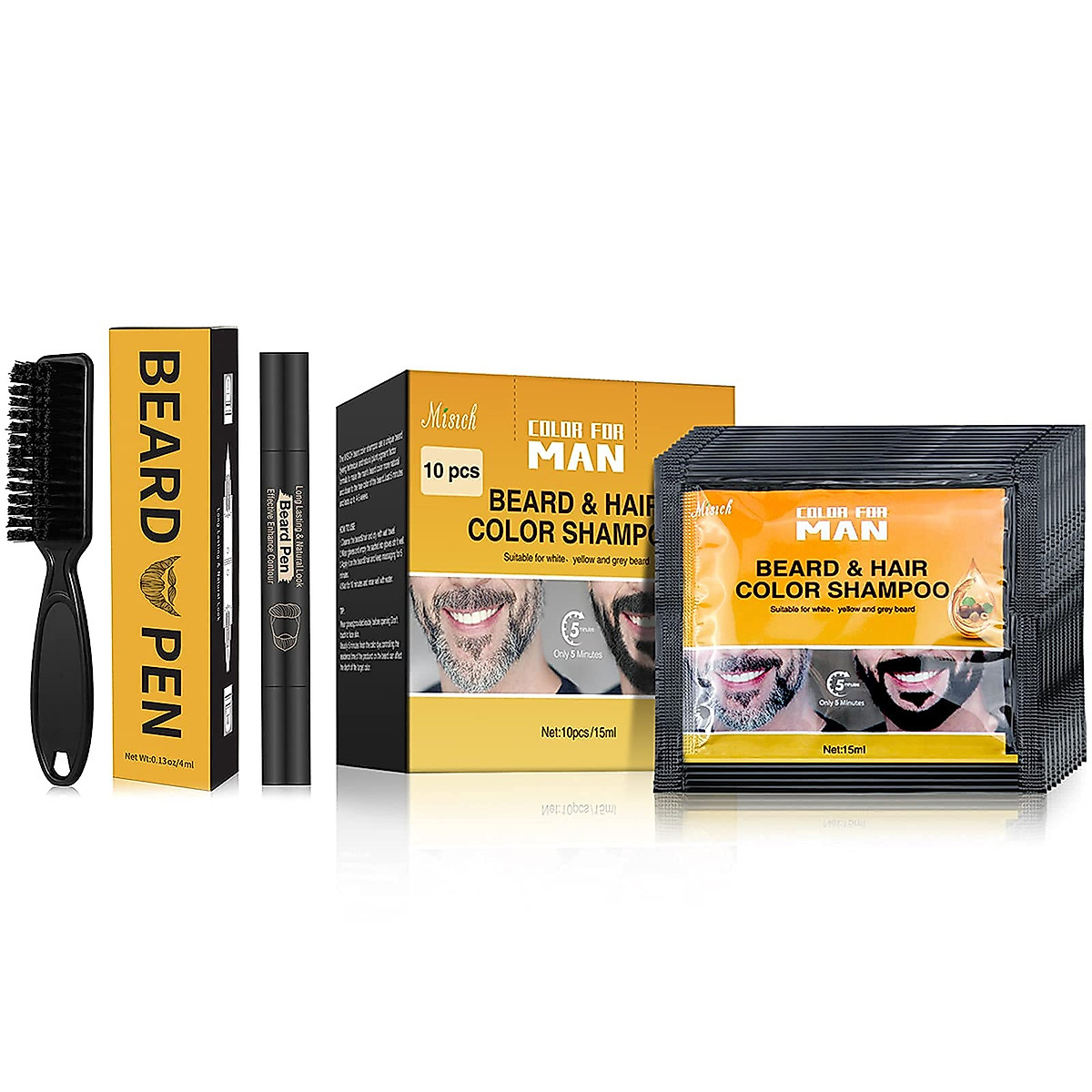 Men Beard Dye Black Coloring The Grey Hair Dyeing Shampoo & Beard Pen
