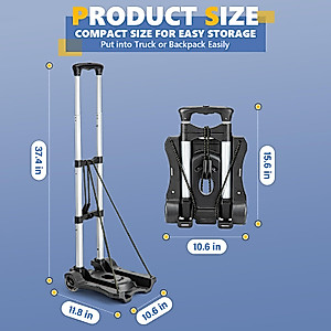 Gorpuire Small Folding Hand Truck Dolly with 2 Wheels, Foldable Luggage Cart, Lightweight Aluminum Collapsible Trolly Portable Dolly for Moving Airport Travel Use