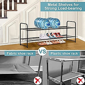 AOODA Long 2 Tier Shoe Rack for Closet Metal Wide Stackable Shoe Storage Organizer for Entryway, Bedroom, Floor, 18-Pairs Low Shoe Shelf, Black