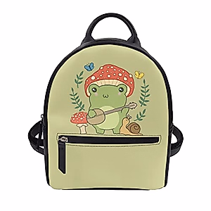 PZZ BEACH Frog Mushroom Backpack for Women Girls Leather Pouch Wallet Portable Lightweight Durable