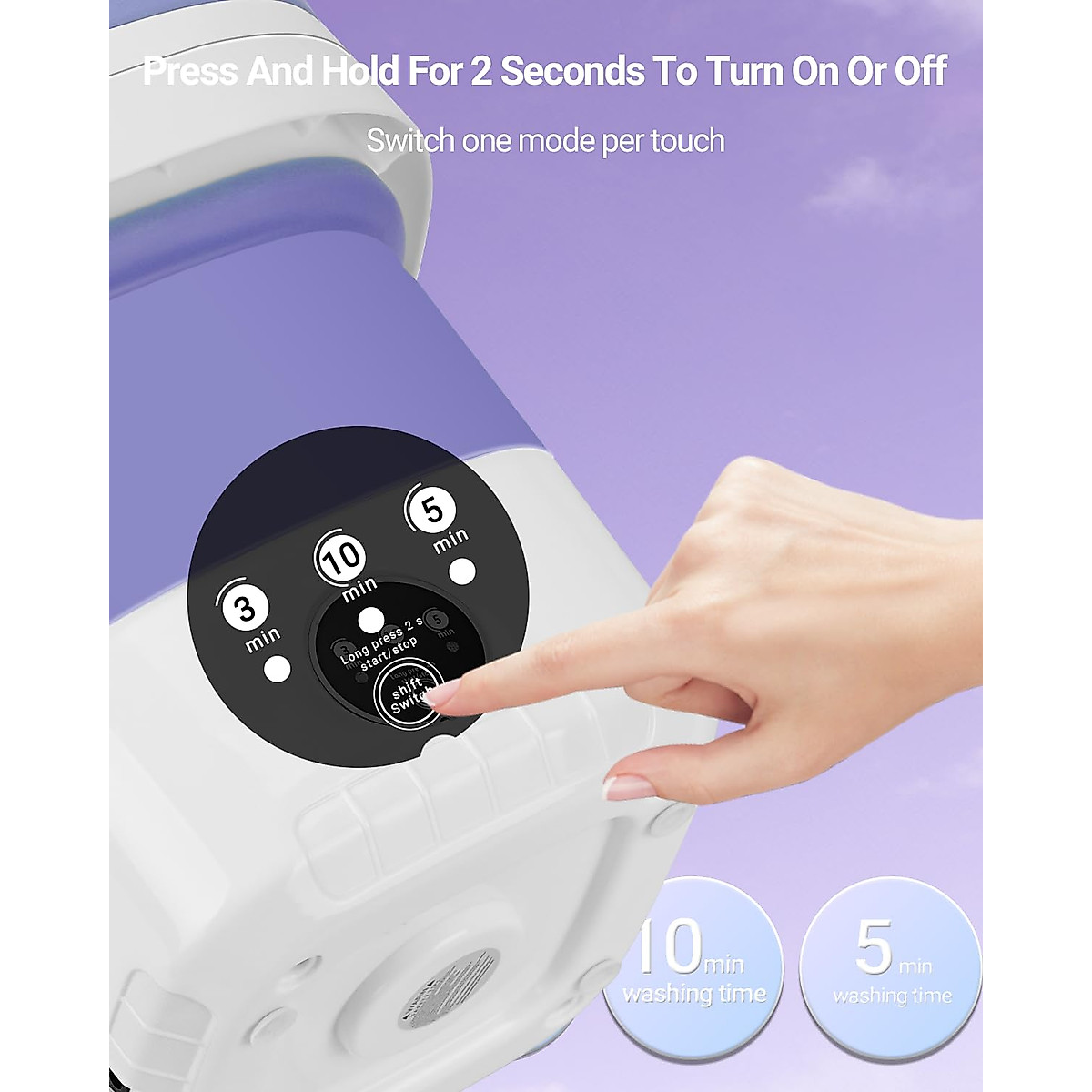 NISHCON Portable Washing Machine, 11L Upgraded Large Capacity Mini Washer with Spin Basket, Small Washing Machine for Apartments, Travel Laundry, Camping, RV, Dorm (Purple+White)