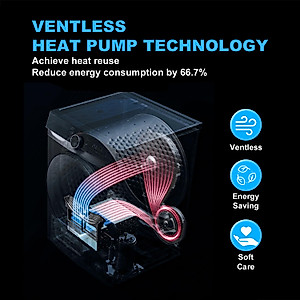 SMETA Electric Clothes Dryer Machine, 4.4 Cu.Ft 120V Heat Pump Ventless Dryer Machine, 24" Compact Stackable Portable Dryer, Large Capacity Secadora De Ropa Electrica For Home Apartment RV Laundry