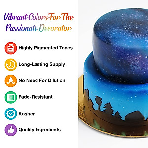 Chefmaster - Airbrush Kit - Airbrush Food Coloring - 8 Pack - True To Shade Vibrant Colors - Works With Any Airbrush Tool, Achieves Amazing Effects and Designs - Fade-Resistant Color - Made in the USA