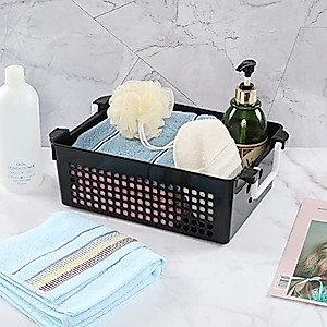 Jekiyo 4 Packs Plastic Basket with Handle, Black Stackable Baskets for Storage