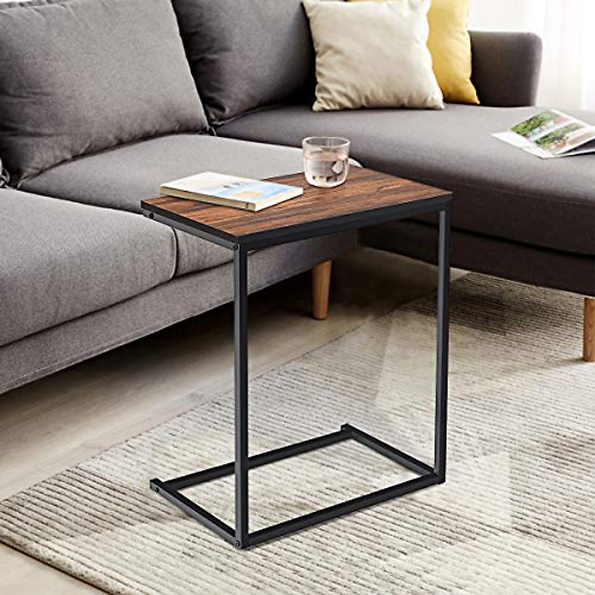 Tangkula Sofa Side Table C Shaped Table, Vintage Couch Table Sofa Side Table for Coffee Snack Laptop, Living Room TV Tray End Table