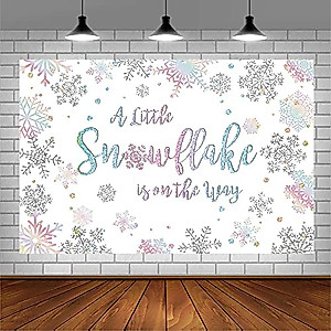 AIBIIN 7x5ft Snowflake Baby Shower Backdrop Winter Colorful Silver Snowflake Baby Shower Party Decorations for Girl Wonderland Gradient Glitter Snowflake Baby Shower Background Banner Photoshoot Props