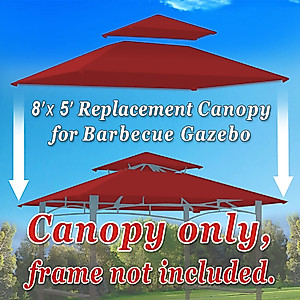 Strong Camel 5FT x 8FT Double Tiered Replacement Canopy Outdoor Grill BBQ Grill Gazebo Replacement Canopy Roof (Burgundy)