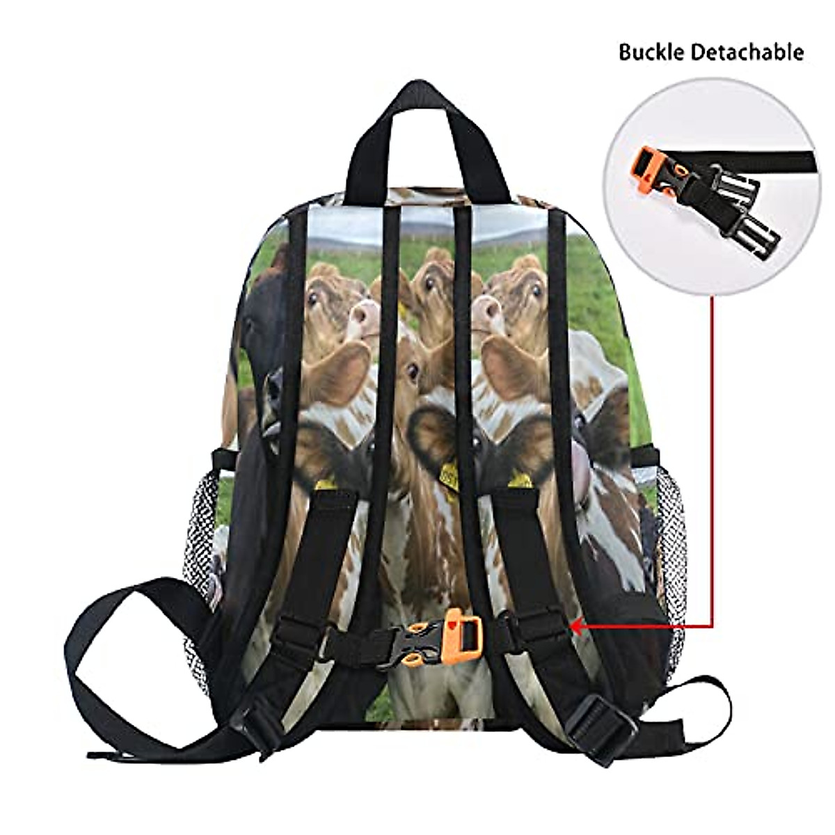 Kids Backpack Farm Animal Cow Cattles Toddlers Schoolbag with Chest Strap & Bottle Holder Rucksack for Preschool Nursery Girls Boys, Lightweight