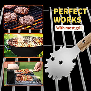BBQ Grill Scraper Gifts for Men, Wooden Handle Grate Cleaning Tool, Safe Barbecue Grill Scraper Bristle Free, BBQ Gifts for Dad Husband Boyfriend, Stocking Stuffers for Men