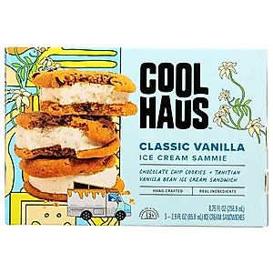 Coolhaus Classic Vanilla Ice Cream Sandwiches, 2.9 Ounce (Pack of 3), Chocolate Chip Cookies and Tahitian Vanilla Bean Ice Cream (Frozen)
