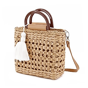 Monanoat Handwoven Straw Basket Bag with Top Handle Summer Beach Rattan Crossbody Bag Tote Handbag for Women