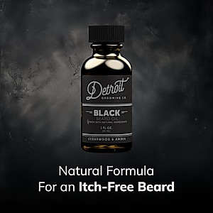 Detroit Grooming Co. Beard Oil – All-Natural, Hydrating Formula with Natural Oils, Vitamin E – Black Beard Oil (Cedarwood & Amber) – 1 oz (Black)