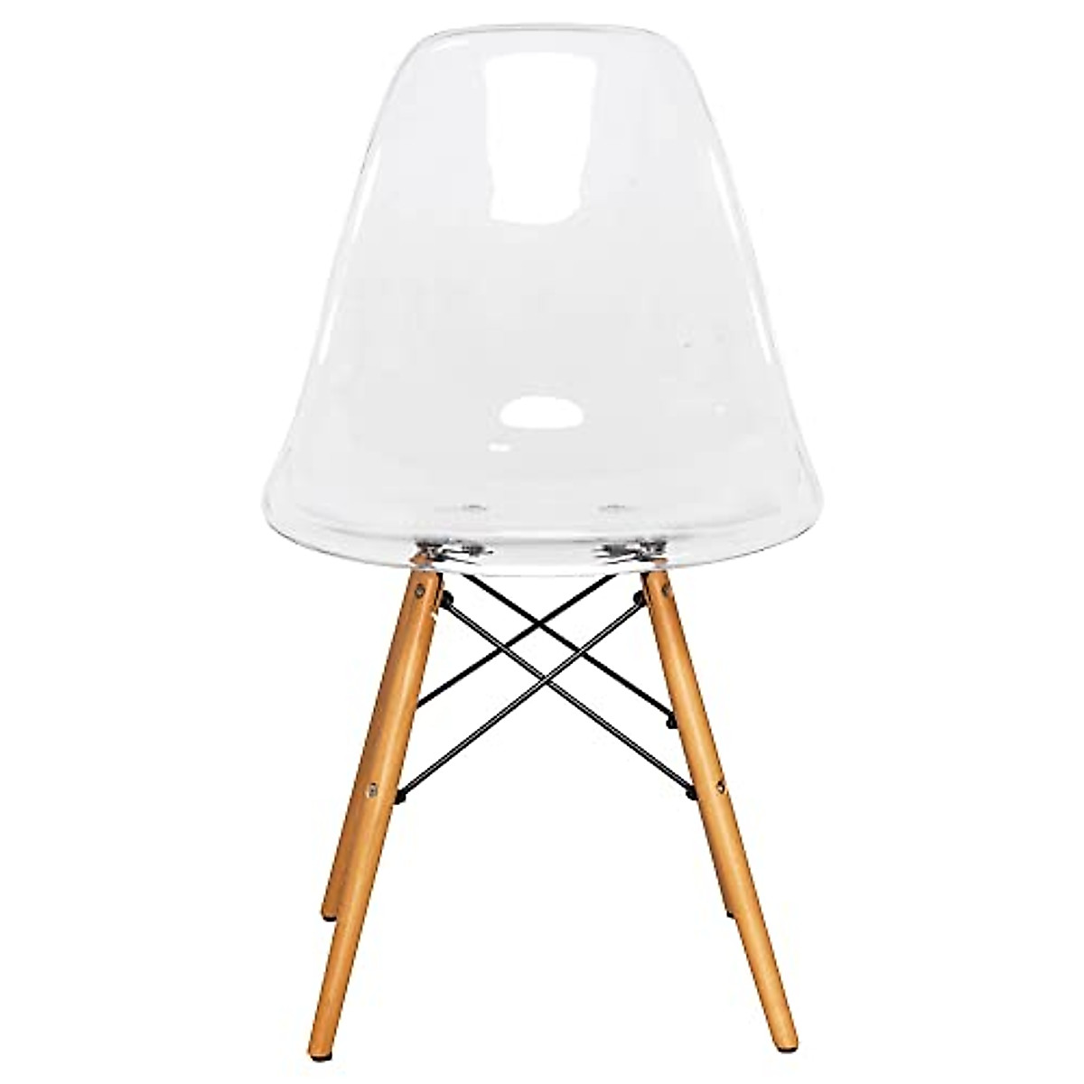 LeisureMod Dover Plastic Molded Dining Side Chair with Wood Dowel Legs (Clear)