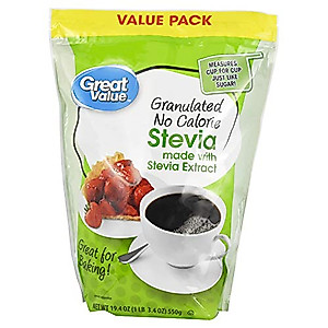 Great Value Granulated No Calorie Stevia Sweetener, 19.4oz Resealable Pouch (Pack of 2)