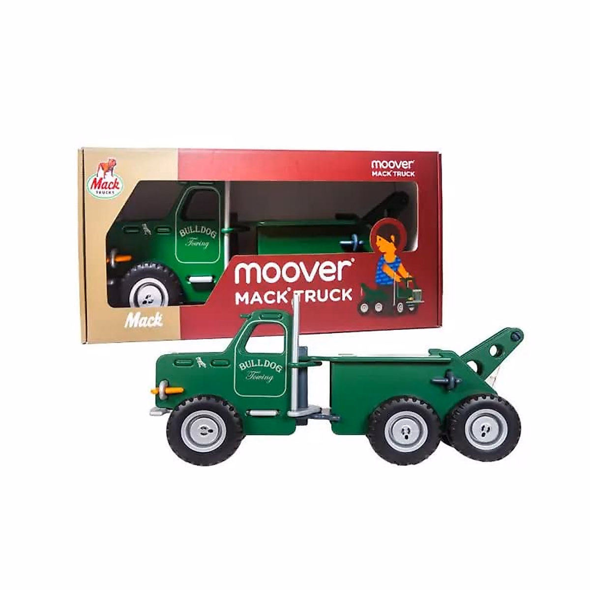 Moover Toys – Push Ride-On Wood Mac Truck- Six Rubberized Wheels - Push Balance Bike/Truck/Walker - Early Walk Development and Muscle Strength Enhancement for Children 18M+ Red