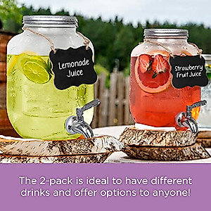 UMAID Glass Drink Dispensers for parties [Set of 2] 1 Gallon Glass Jar Beverage Dispenser W/Stainless Steel Spigot, Leakproof - Glass Drink Dispenser W/Ice Cylinder, Sun Tea Jar, Lemonade & Daily Use