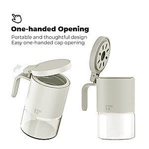 Zuutii Glass Spice Jars,Spice Containers with Spoons, Set of 2 10oz/300ml Spice Bottles, Mini Seasoning Storage Jars with Flapper Caps for Salt, Sugar, Peppers, Chili in Kitchen