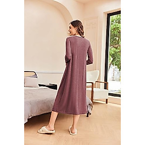 Ekouaer Long Nightgown for Women Nightgowns Soft Night Shirt sleepwear Long Sleeve Comfy Night Gowns Wine Red