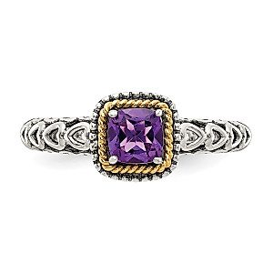 IceCarats 925 Sterling Silver Vintage Cushion-cut Purple Amethyst Ring Gemstone Band Size 8