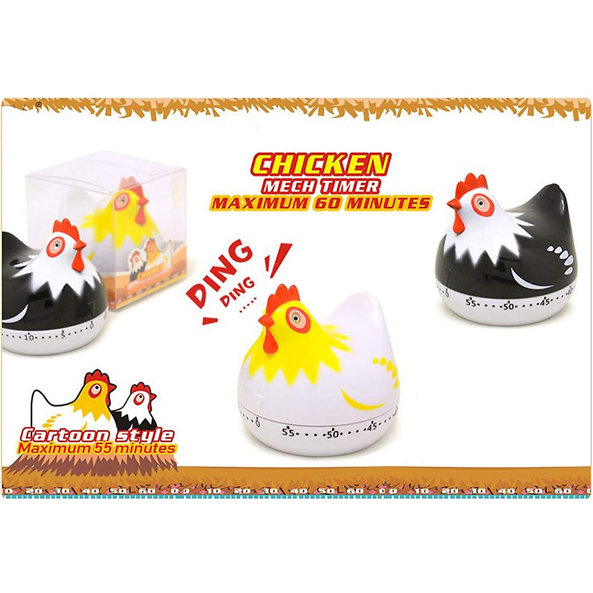 Chicken Timer Cute Cartoon Kitchen Timer Cooking Timer Reminder Countdown Baking Timer for Cooking Baking(White)
