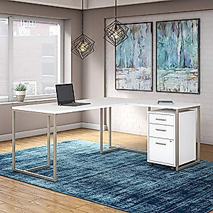 Bush Business Furniture Office by Kathy Ireland Method L Shaped Desk with 30W Return and Mobile File Cabinet, 72W, White