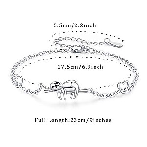 JUSTKIDSTOY Sloth Pendant Necklace Sterling Silver “Slow Down Be Happy” Slider Animal Necklaces for Women Teens Sloth Gifts Lover (Bracelet)