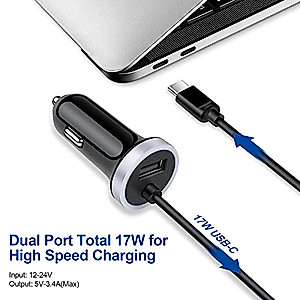 USB C Car Phone Charger, 3.4A Fast Charging Car Adapter with 3FT Type C Cable for Samsung Galaxy S23 Ultra/S23+/S22 Ultra/S21FE/A23/A14/A53/A13/A12/A11/A03S/S21Plus/S20/A32/A52/A51/A71/A20/A50/S10