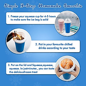 Slushy Maker Cup - DIY Magic Slushy Maker Squeeze Cup, Portable Smoothie Squeeze Cup for Juices, Milk and Ice Cream Make, Double Layers Silicone Slushie Cup with Straw for Friends,Family Gifts(Blue)