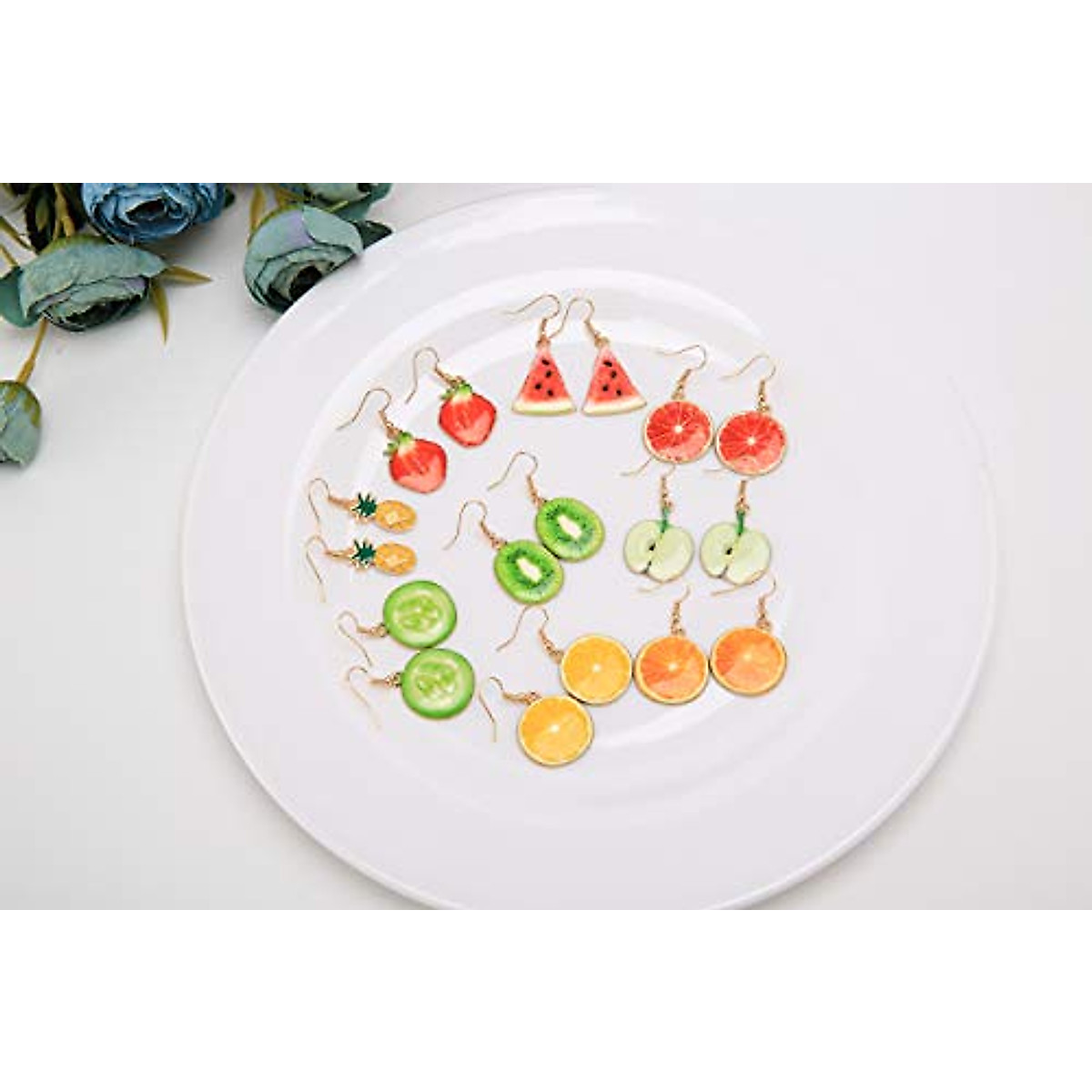 Fun Assorted Fruit Earrings for Women,Kiwi Earrings,Watermelon Earrings,Lemon Earrings,Orange Slice Earrings,Citrus Earrings,Fun Weird Fruit Shaped Dangle Earrings for Girls