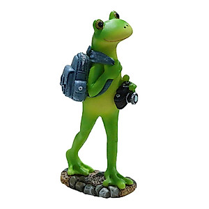 HEALLILY Frog Figurines Frog Garden Statue Meditating Frog Miniature Resin Animal Sculpture for Micro Landscape Fairy Garden Decoration (Travel Frog)
