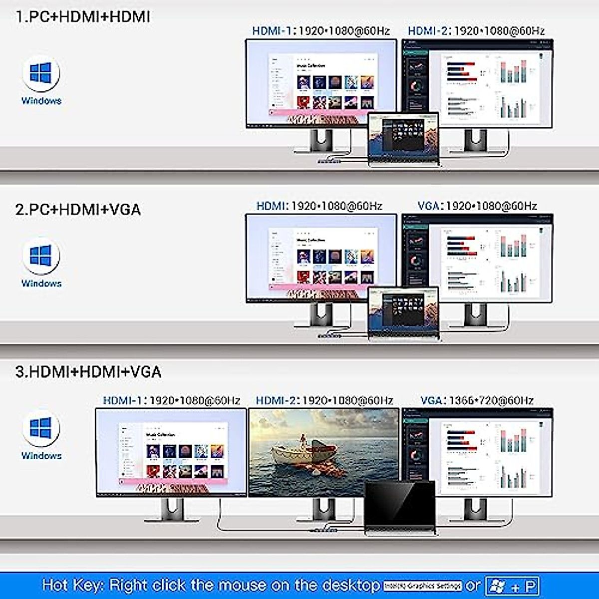 Docking Station, MCY 12 in 1 Triple Display Laptop USB C Docking Station Dual Monitor USB Type C Hub with Dual HDMI VGA Adapter, Compatible with MacBook, XPS, Dell, USB C Dock