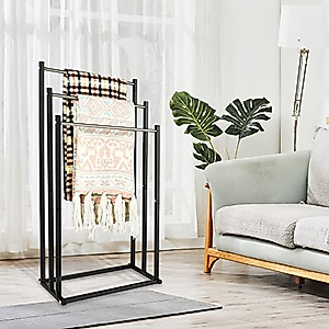 Towel Racks for Bathroom, Upgrade 3 Tier Stainless Steel Freestanding Towel Rack Stand for Bath Hand Towel, Next to Tub or Floor Shower Drying Holder, Blanket Rack, Chrome & Black, ALHAKIN