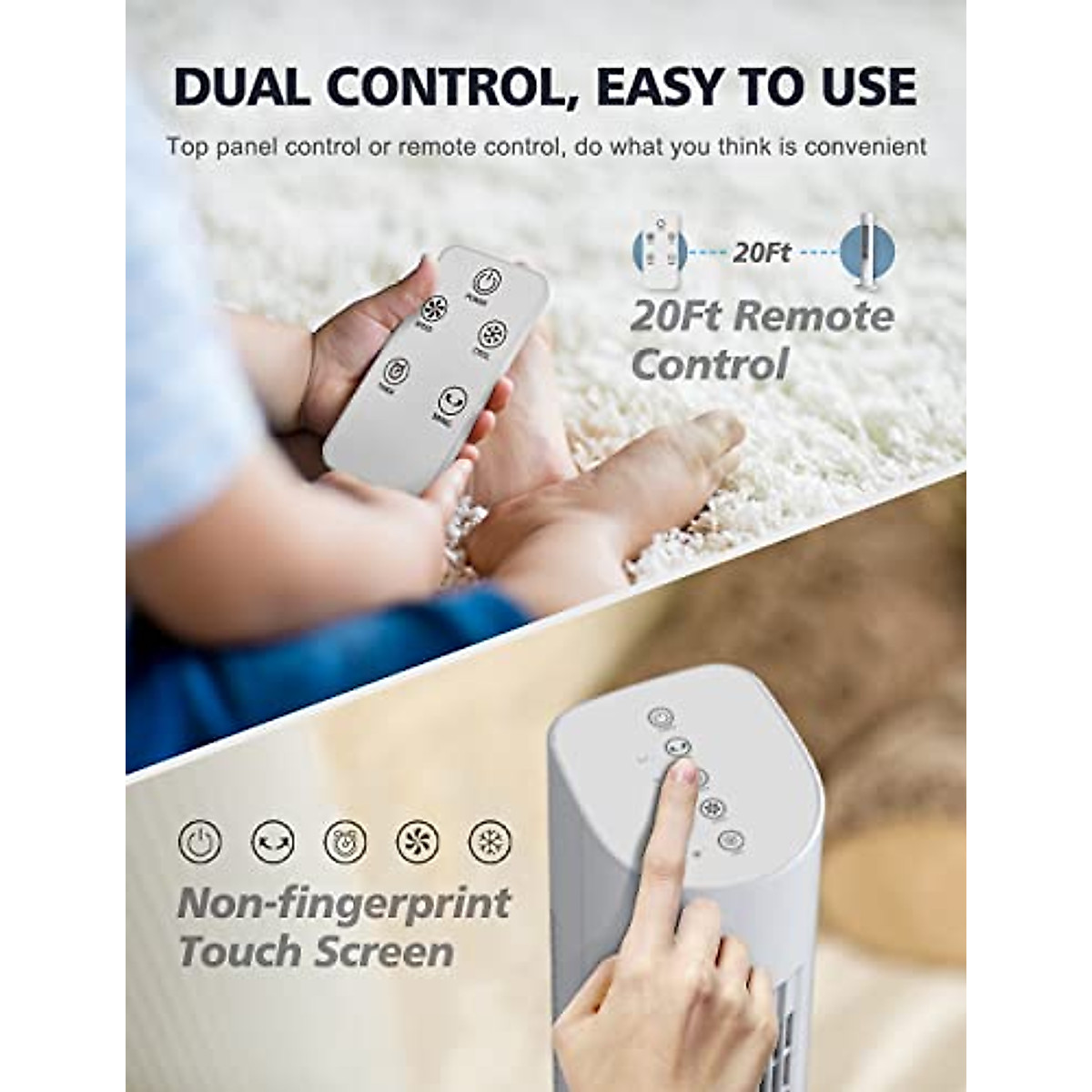 3-In-1 Evaporative Air Cooler, 1S Cooling Fan w/Remote Control & 65dB, Portable Room Cooler w/Cooling Mode, 60° Oscillation Evaporative Cooler, Air Conditioner Portable for Room Office, 4 Ice Packs