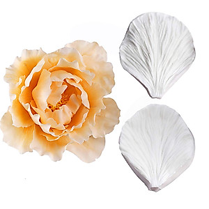 KALAIEN 5pcs Stainless Steel Peony Cutter 2pcs Fondant Silicone Mold Gumpaste Peony Sugarcraft Flower Veining Mold Veiner Petal Making Tool