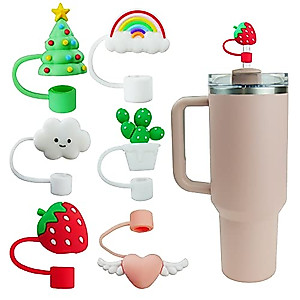 Straw Cover for Stanley Cups 40 oz - 6 Pack Cute Colorful Silicone Reusable Drinking Straw Lids for Stanley Cup Dust-Proof Straw Plugs for Straw Tips for 10 mm